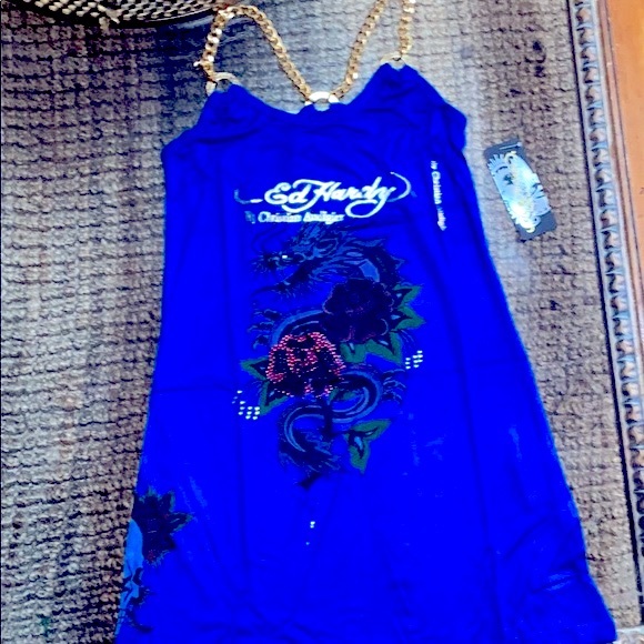Ed Hardy | Dresses | Rare Indigo Blue Ed Hardy Dress | Poshmark